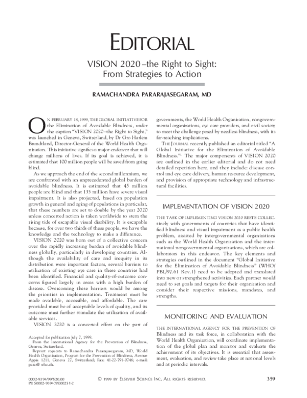 (PDF) VISION 2020-the right to sight: from strategies to action