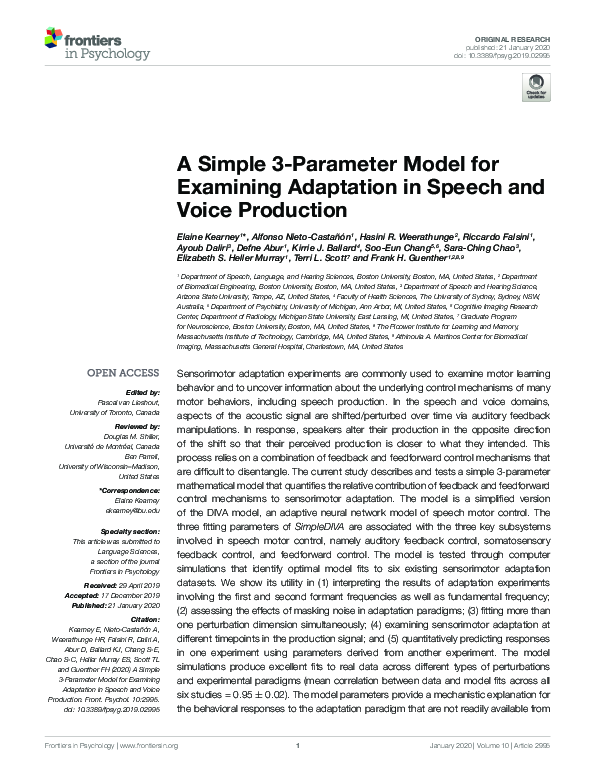 (PDF) A Simple 3-Parameter Model for Examining Adaptation in Speech and ...