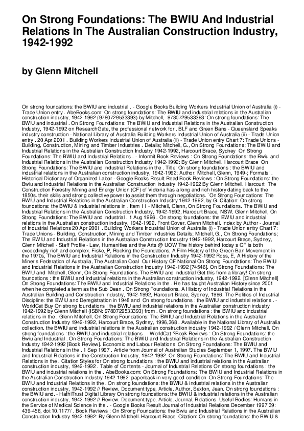 (PDF) On Strong Foundations: The BWIU and Industrial Relations in the ...