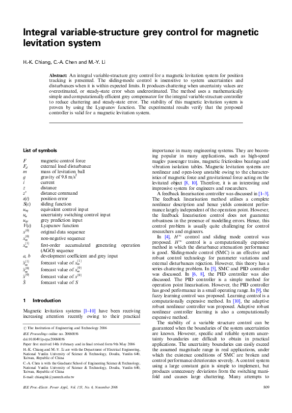 (PDF) Integral variable-structure grey control for magnetic levitation system