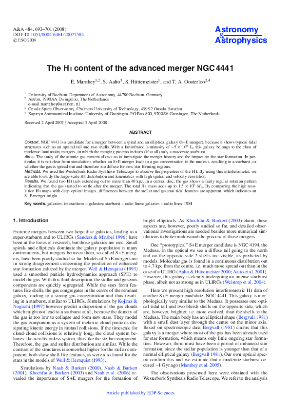 (PDF) The H I content of the advanced merger NGC 4441