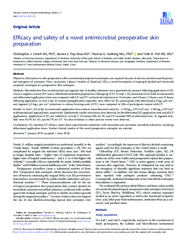 (PDF) Novel Antimicrobial Skin Preparation: Efficacy and Safety Study