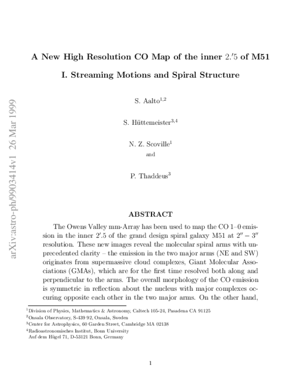 (PDF) A New High‐Resolution CO Map of the Inner 2.́5 of M51. I ...