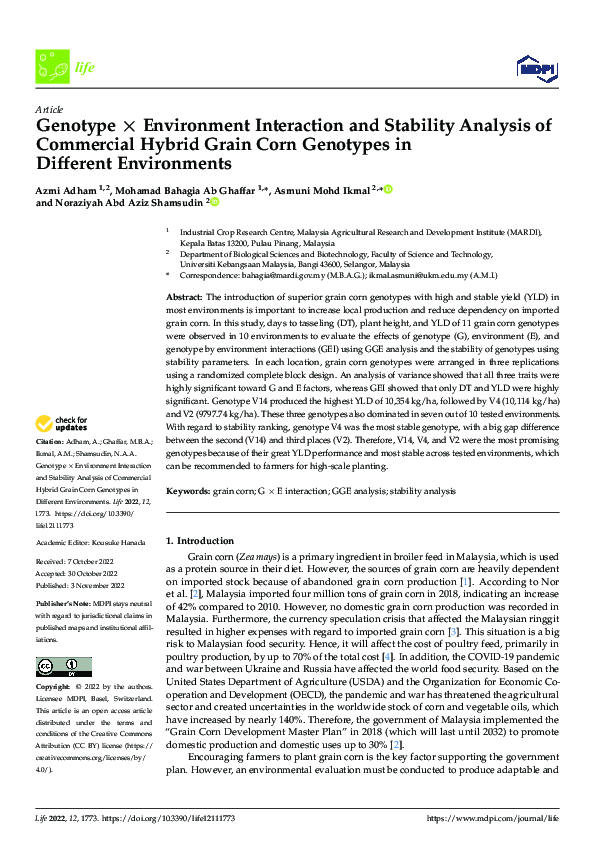 (PDF) Genotype × Environment Interaction and Stability Analysis of ...