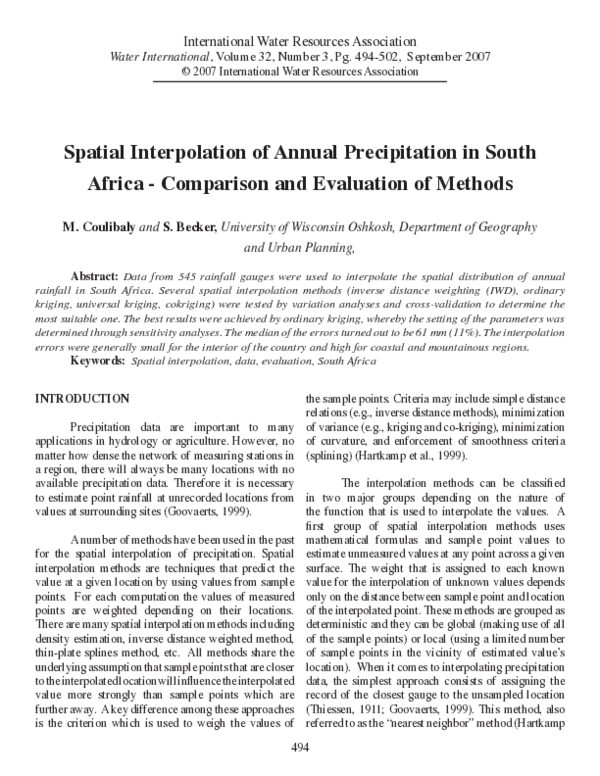 (PDF) Spatial Interpolation of Annual Precipitation in South Africa ...