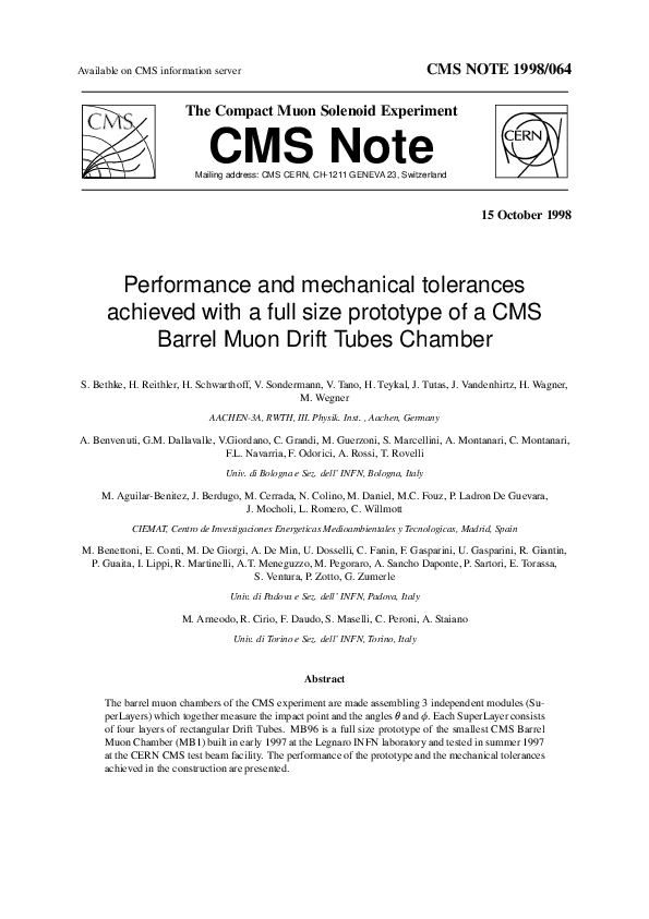 (PDF) Performance and mechanical tolerances achieved with a full size prototype of a CMS Barrel ...