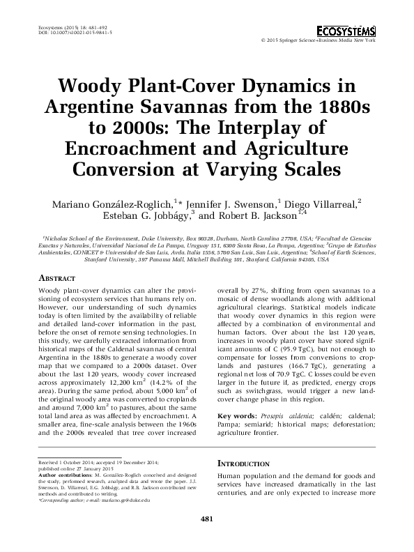 (PDF) Woody Plant-Cover Dynamics in Argentine Savannas from the 1880s to 2000s: The Interplay of ...