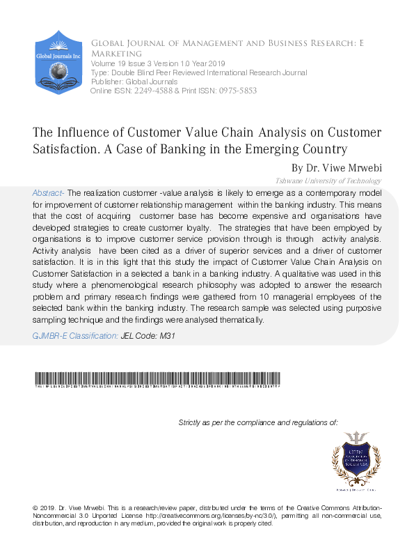 (PDF) The Influence of Customer Value Chain Analysis on Customer Satisfaction. A Case of Banking ...