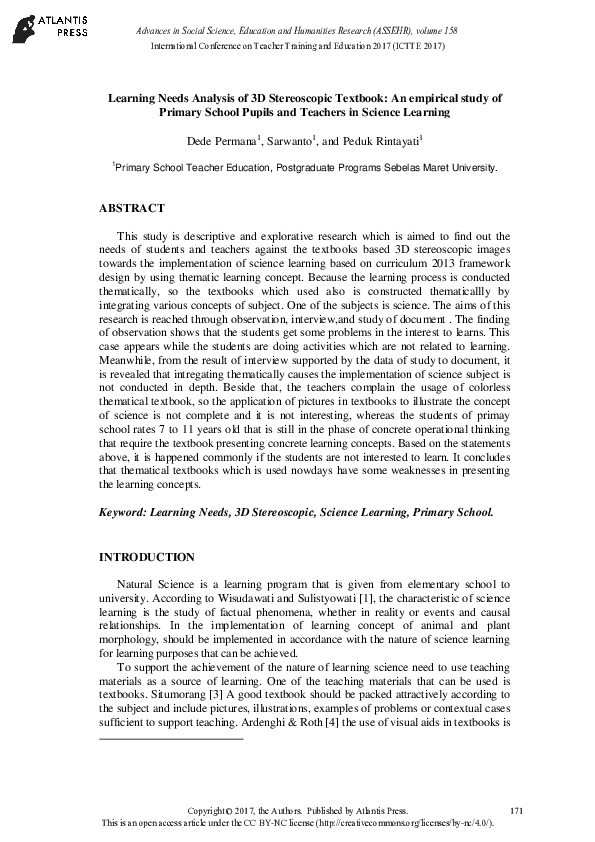 (PDF) Learning Needs Analysis of 3D Stereoscopic Textbook: An Empirical ...
