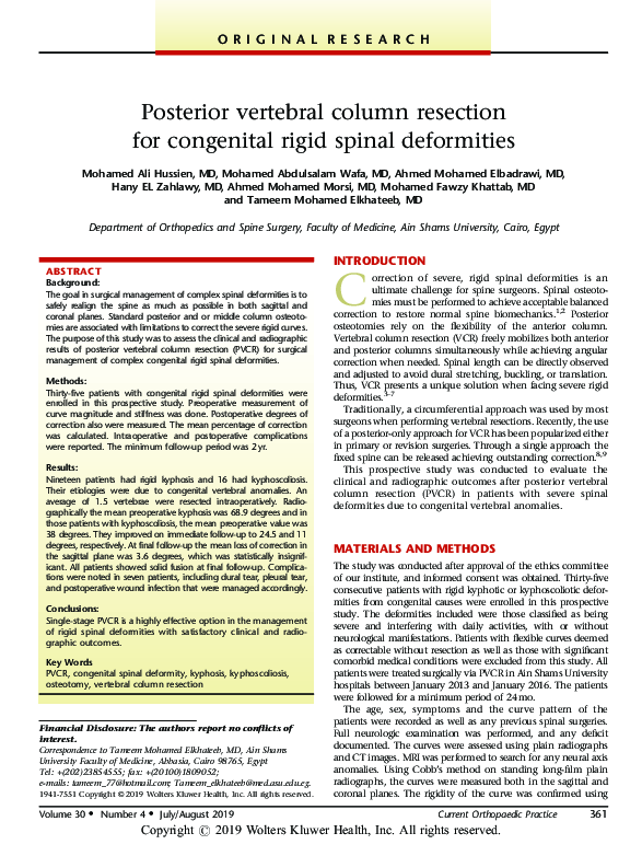 (PDF) Posterior vertebral column resection for congenital rigid spinal ...
