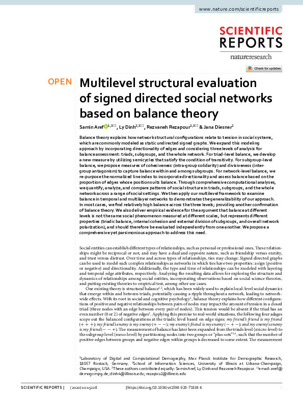 (PDF) Multilevel structural evaluation of signed directed social networks based on balance theory