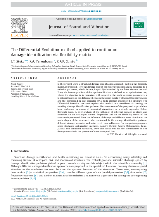 (PDF) The Differential Evolution method applied to continuum damage identification via ...