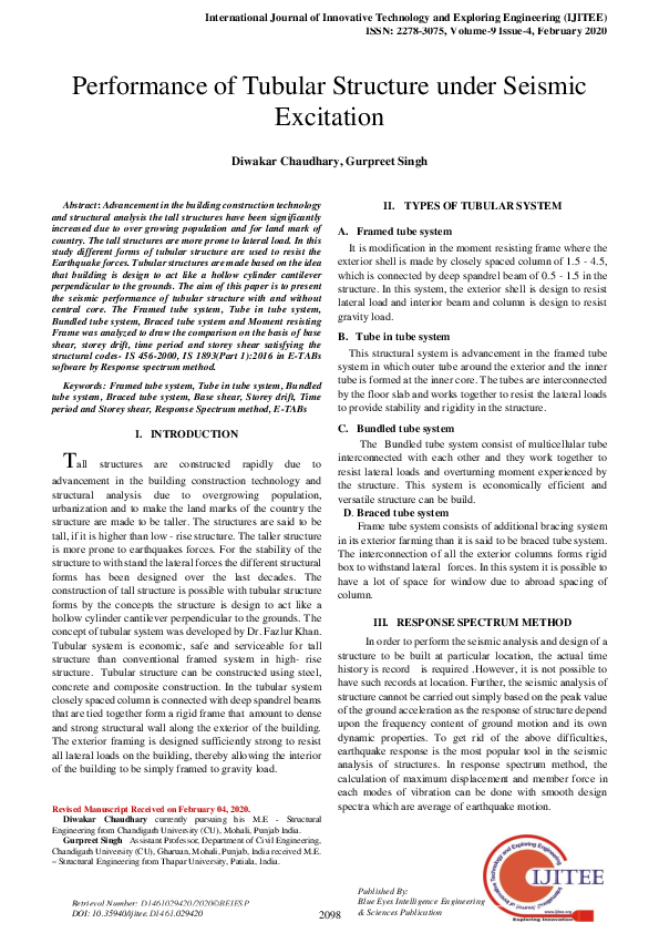 (PDF) Performance of Tubular Structure under Seismic Excitation