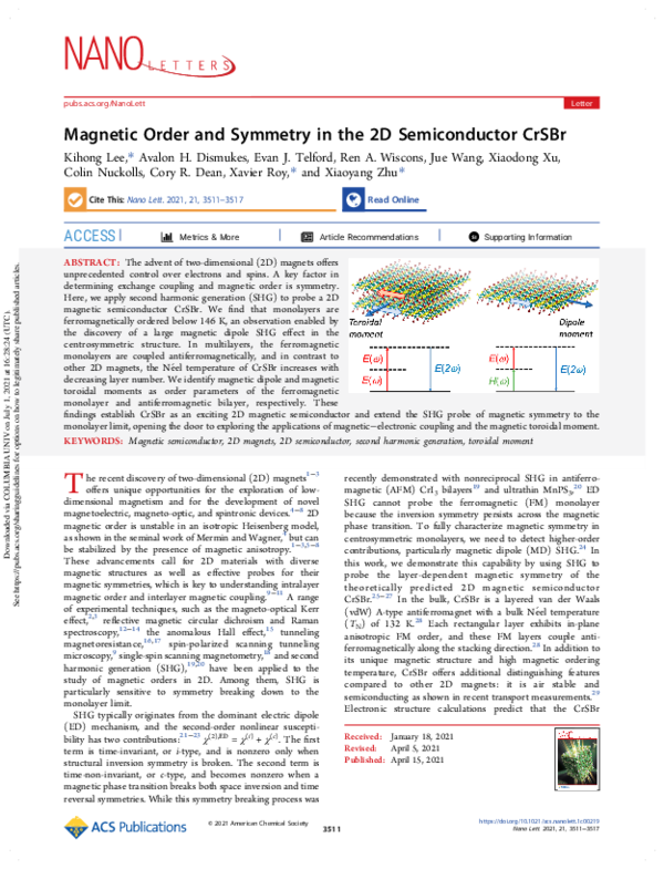 (PDF) Magnetic Order and Symmetry in the 2D Semiconductor CrSBr