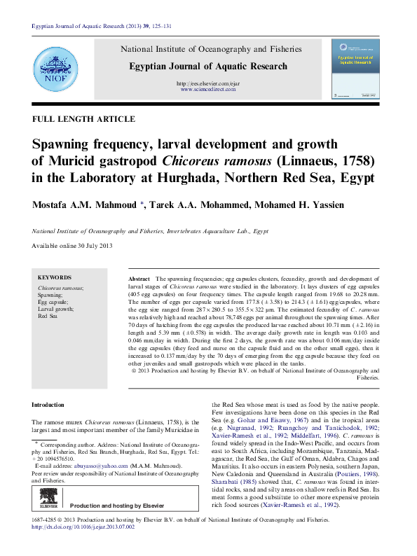 (PDF) Spawning frequency, larval development and growth of Muricid ...