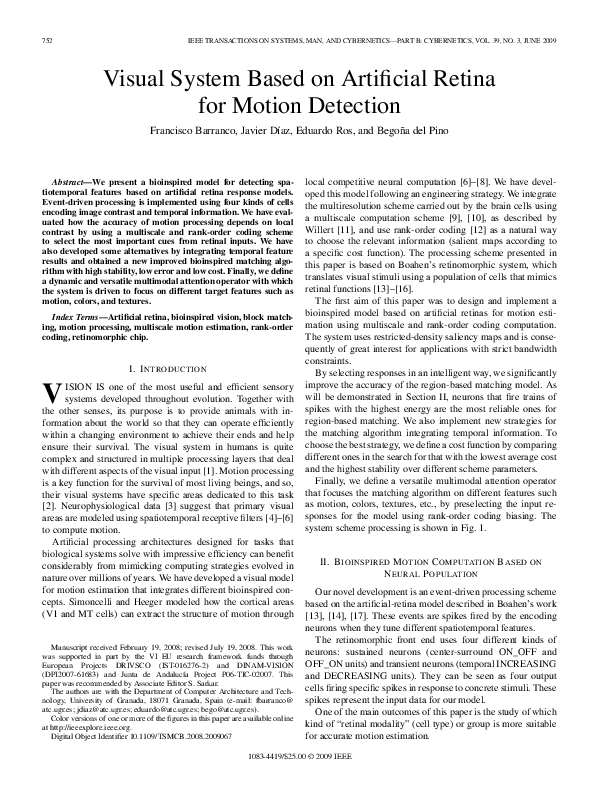(PDF) Visual System Based on Artificial Retina for Motion Detection