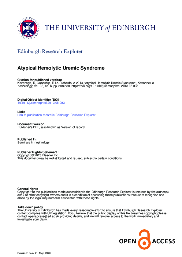 (PDF) Atypical hemolytic uremic syndrome