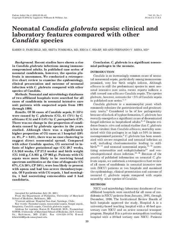 (PDF) Neonatal Candida glabrata sepsis: clinical and laboratory ...