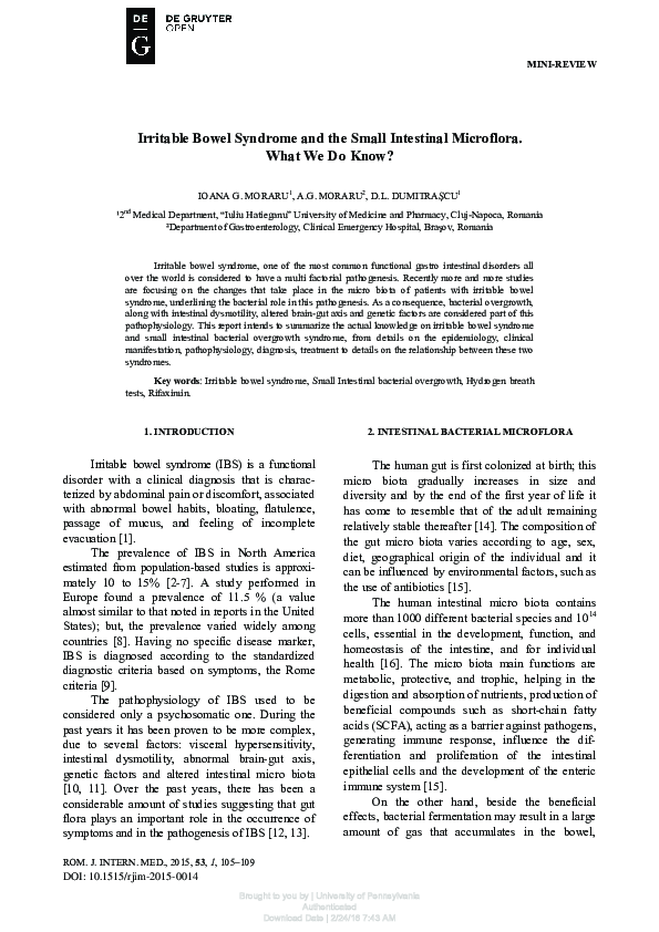 (PDF) Irritable Bowel Syndrome and Small Intestinal Bacterial Overgrowth