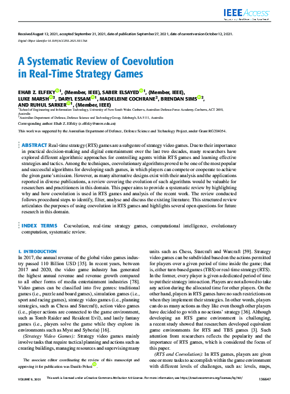 (PDF) A Systematic Review of Coevolution in Real-Time Strategy Games