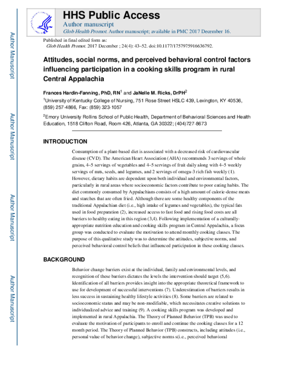 (PDF) Attitudes, social norms and perceived behavioral control factors ...