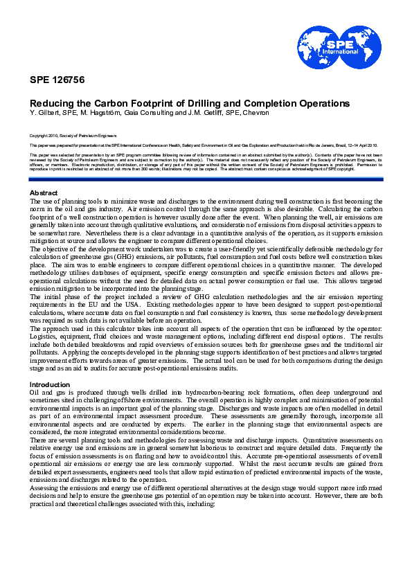 (PDF) Reducing the Carbon Footprint of Drilling and Completion Operations