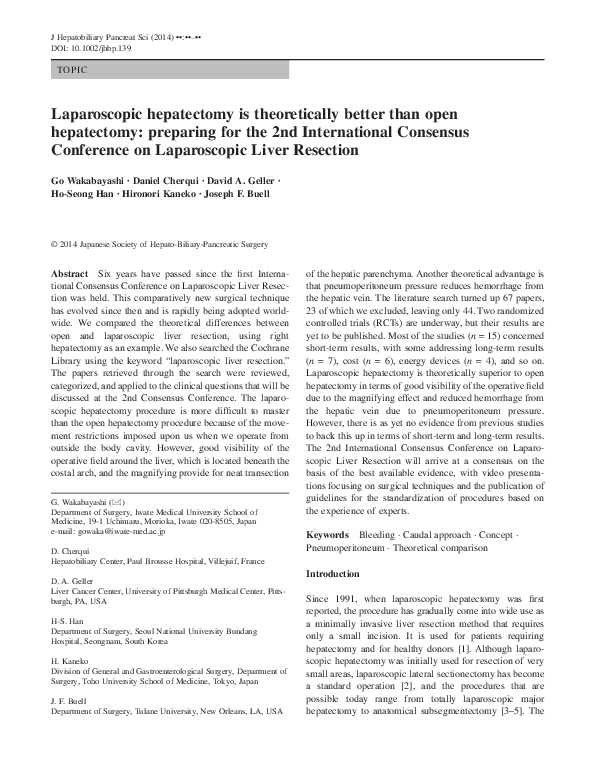 (PDF) Laparoscopic hepatectomy is theoretically better than open ...