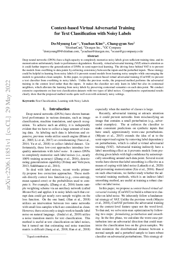 (PDF) Context-based Virtual Adversarial Training for Text Classification with Noisy Labels