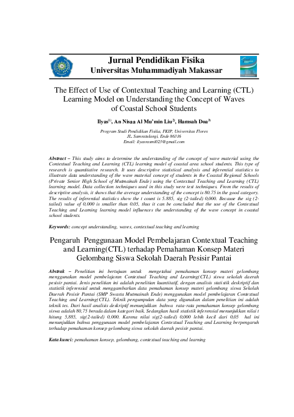 (PDF) The Effect of Use of Contextual Teaching and Learning (CTL) Learning Model on ...