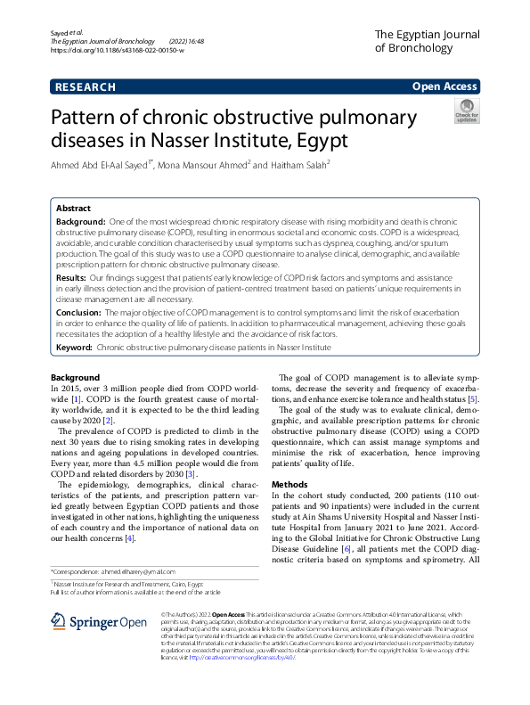(PDF) Pattern of chronic obstructive pulmonary diseases in Nasser ...