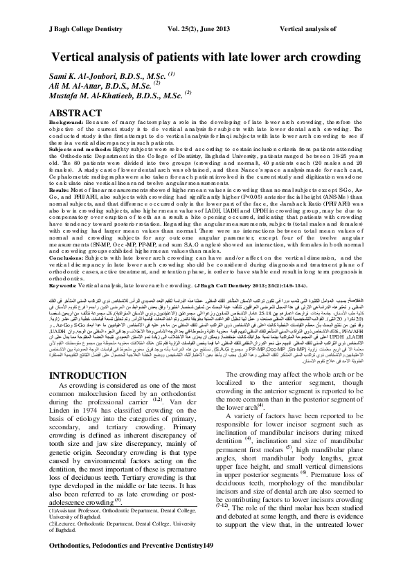 (PDF) Vertical Analysis of Patients with Late Lower Arch Crowding