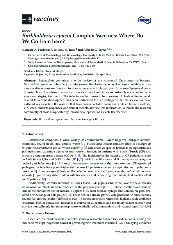 (PDF) Burkholderia cepacia Complex Vaccines: Where Do We Go from here?