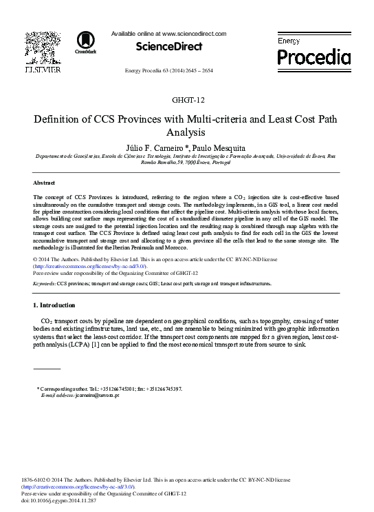 (PDF) Definition of CCS Provinces with Multi-criteria and Least Cost Path Analysis