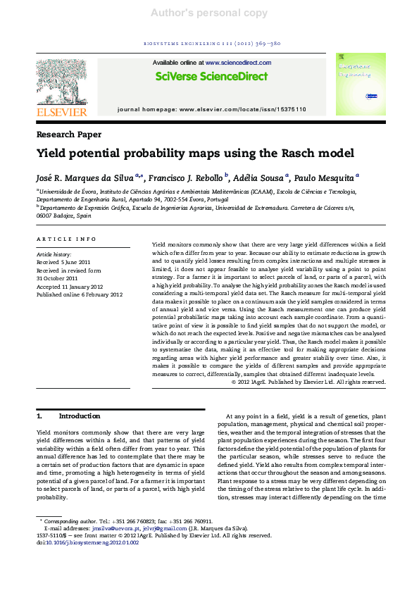 (PDF) Yield potential probability maps using the Rasch model
