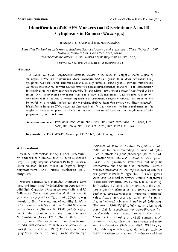(PDF) Identification of dCAPS Markers that Discriminate A and B ...