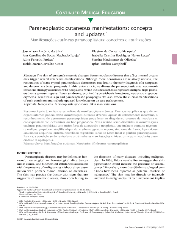 (PDF) Paraneoplastic cutaneous manifestations: concepts and updates*