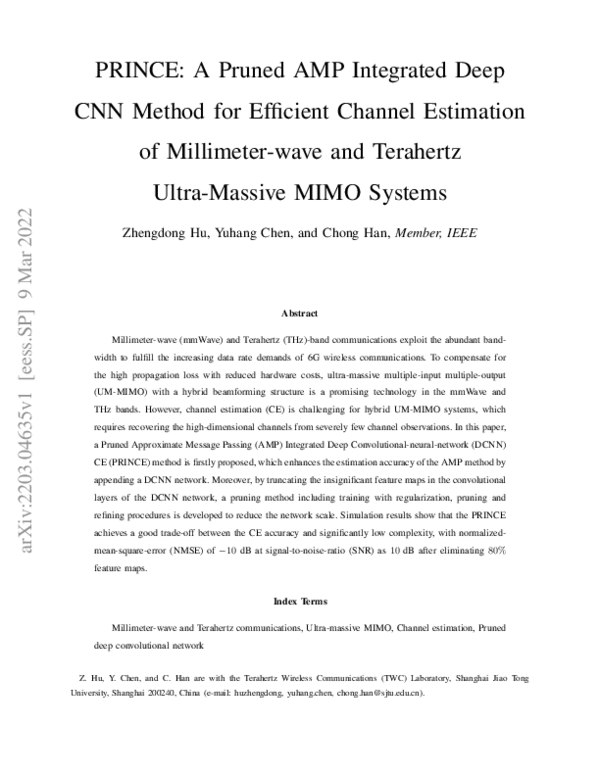 (PDF) PRINCE: A Pruned AMP Integrated Deep CNN Method for Efficient Channel Estimation of ...