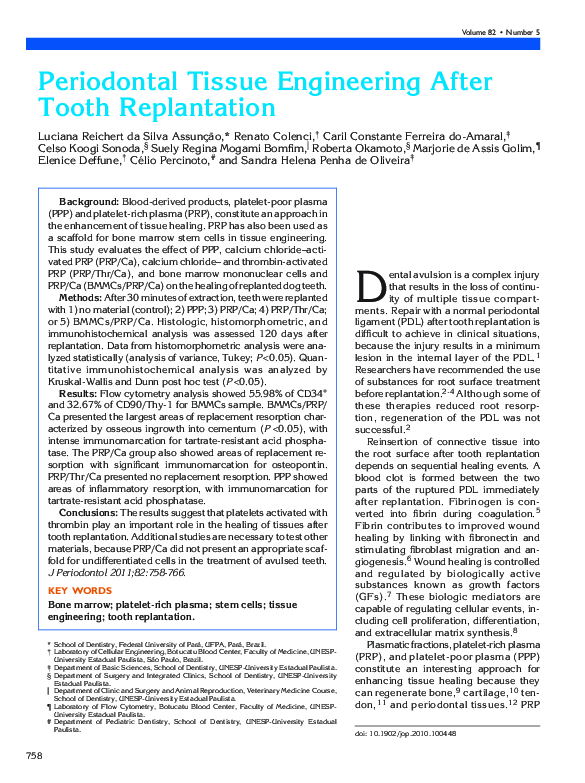 (PDF) Periodontal Tissue Engineering After Tooth Replantation