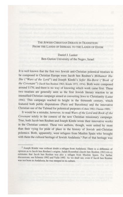 (PDF) Daniel J. Lasker, “The Jewish-Christian Debate in Transition ...