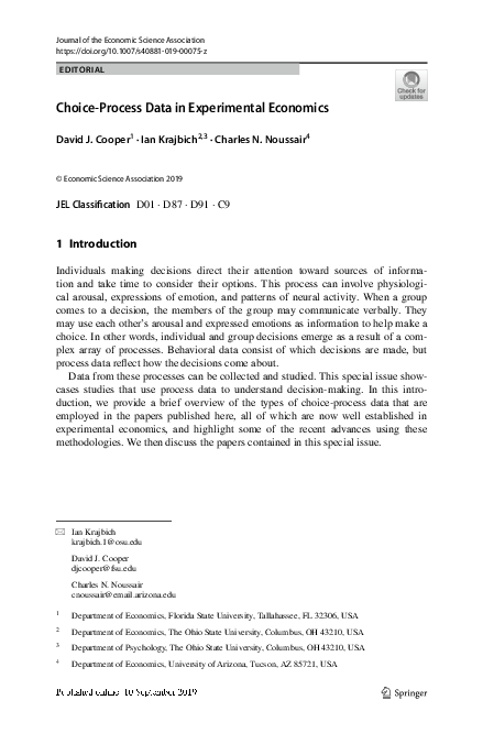 (PDF) Choice-Process Data in Experimental Economics