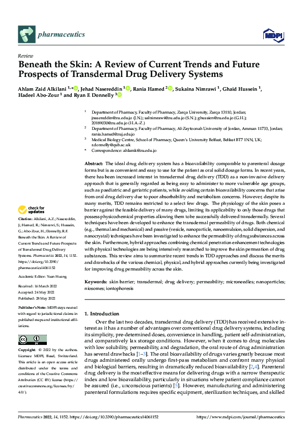 (PDF) Beneath the Skin: A Review of Current Trends and Future Prospects of Transdermal Drug ...