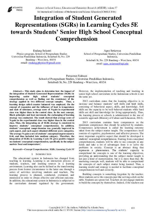(PDF) Integration of Student Generated Representations (SGRs) in Learning Cycles 5E towards ...