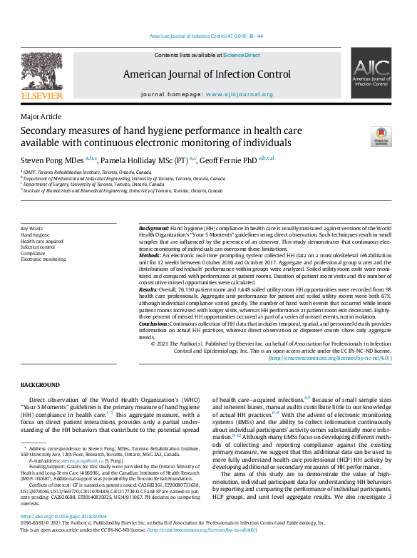 (PDF) Secondary measures of hand hygiene performance in health care ...