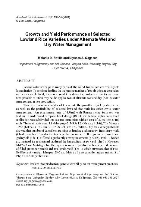 (PDF) Growth and Yield Performance of Selected Lowland Rice Varieties ...