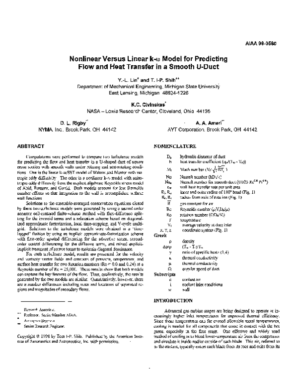 (PDF) Nonlinear versus linear k-omega model for predicting flow and ...