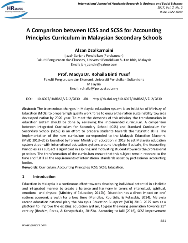 (PDF) A Comparison between ICSS and SCSS for Accounting Principles Curriculum in Malaysian ...