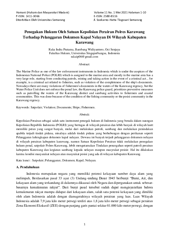 (PDF) Penegakan Hukum Oleh Satuan Kepolisian Perairan Polres Karawang Terhadap Pelanggaran ...