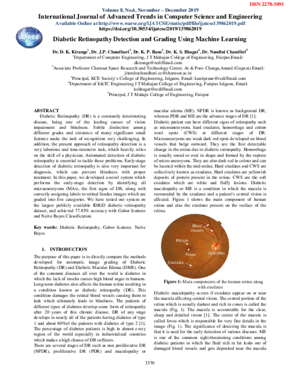 Pdf Diabetic Retinopathy Detection And Grading Using Machine Learning