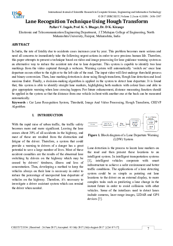 (PDF) Lane Recognition Technique Using Hough Transform