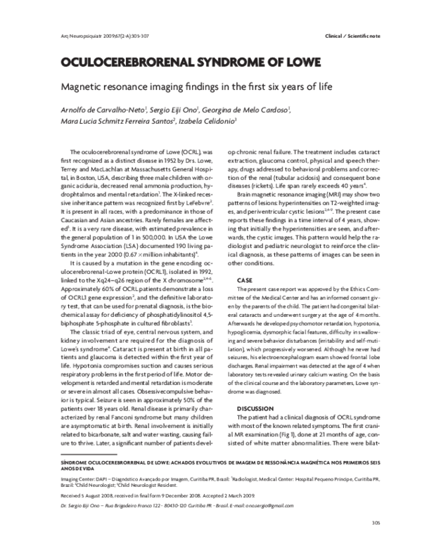 (PDF) Oculocerebrorenal syndrome of Lowe: magnetic resonance imaging ...